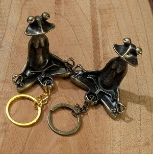 Other | Set Of Two Bronze Frog Keychains With Gold And Silver Rings ...